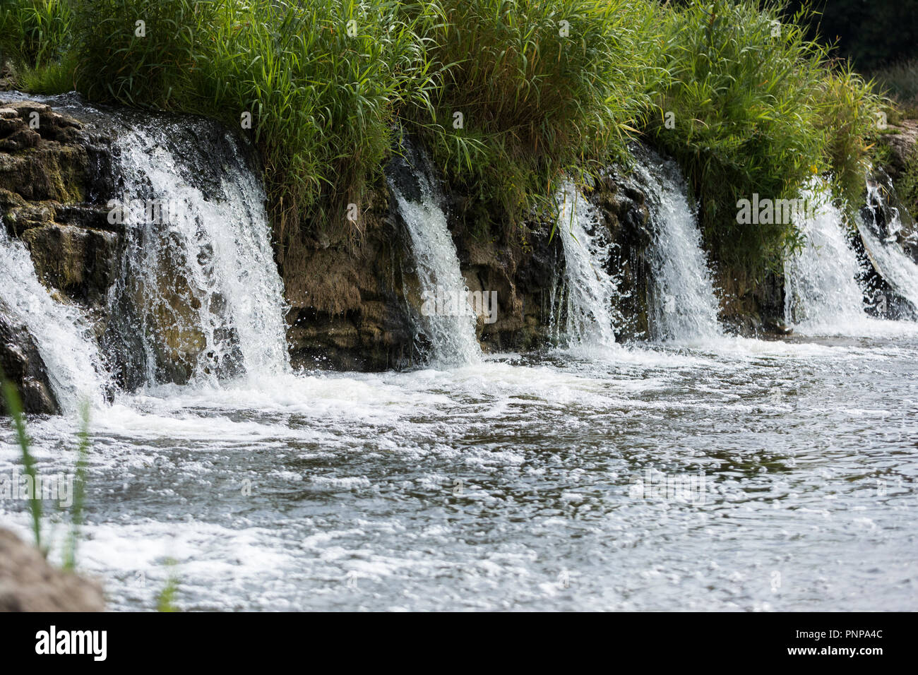 A long waterfall with plants Stock Photo - Alamy