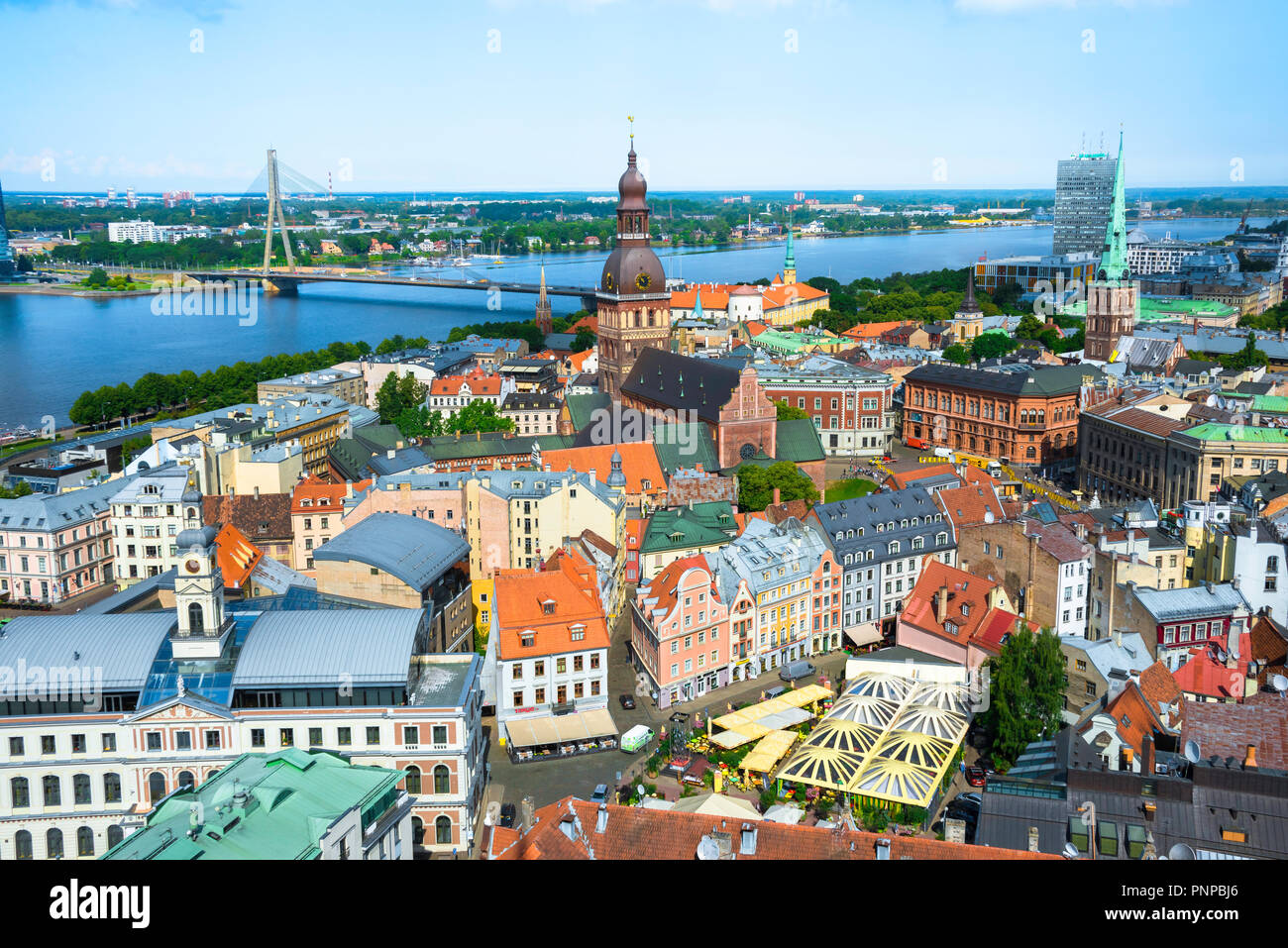 Riga Latvia, view north over scenic Old Riga (Vecriga) showing the ...