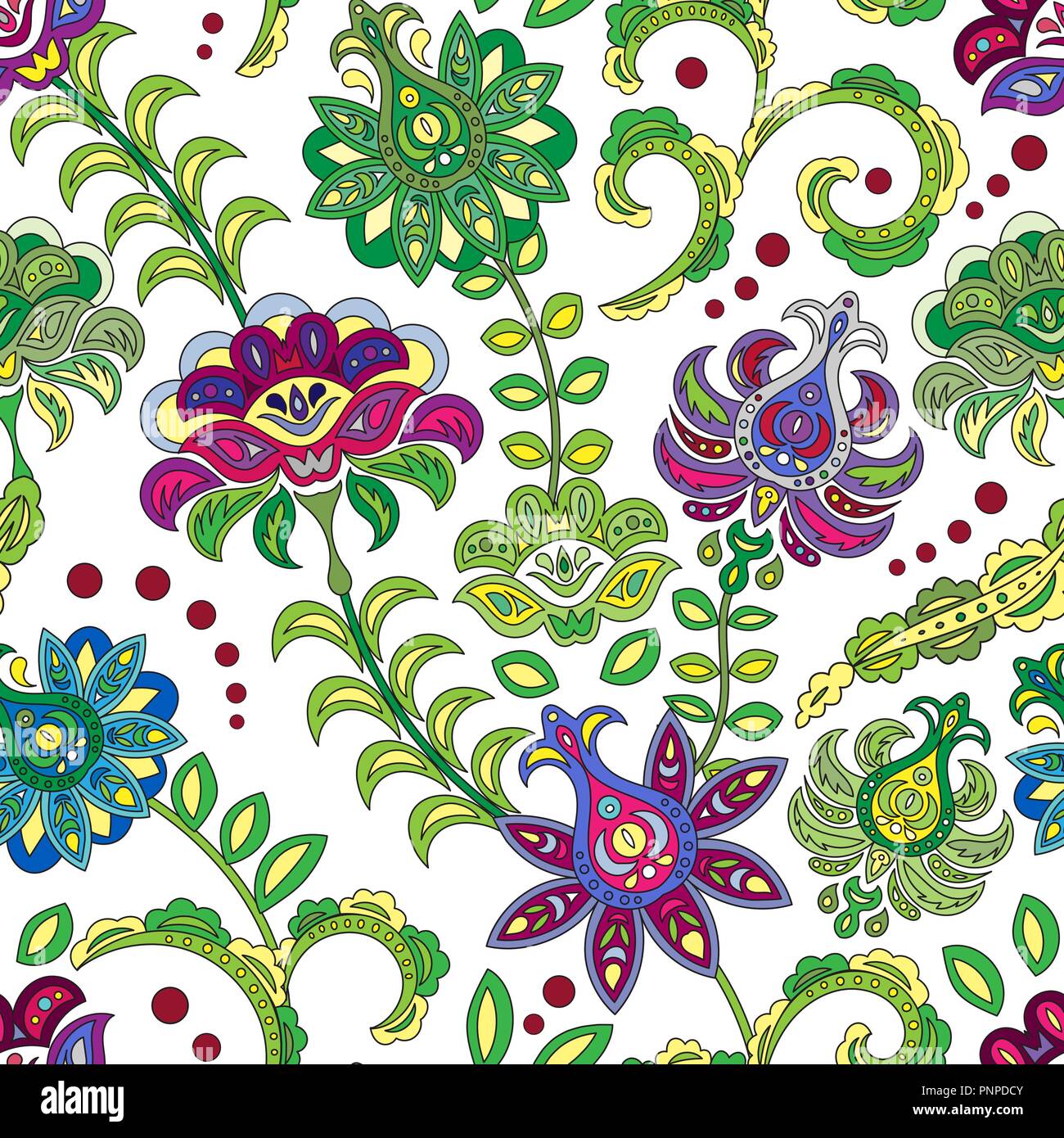 Hand drawn flower seamless pattern. Colorful seamless pattern with ...