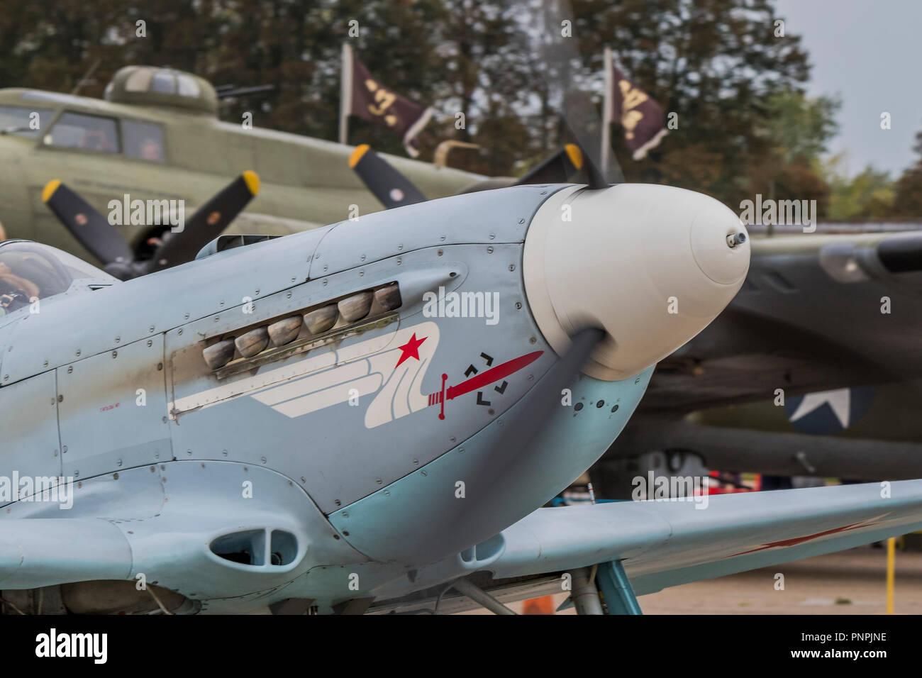 Duxford, UK. 22nd Sept 2018. A Yakalovlev Yak-3M taxis after ;landing ...