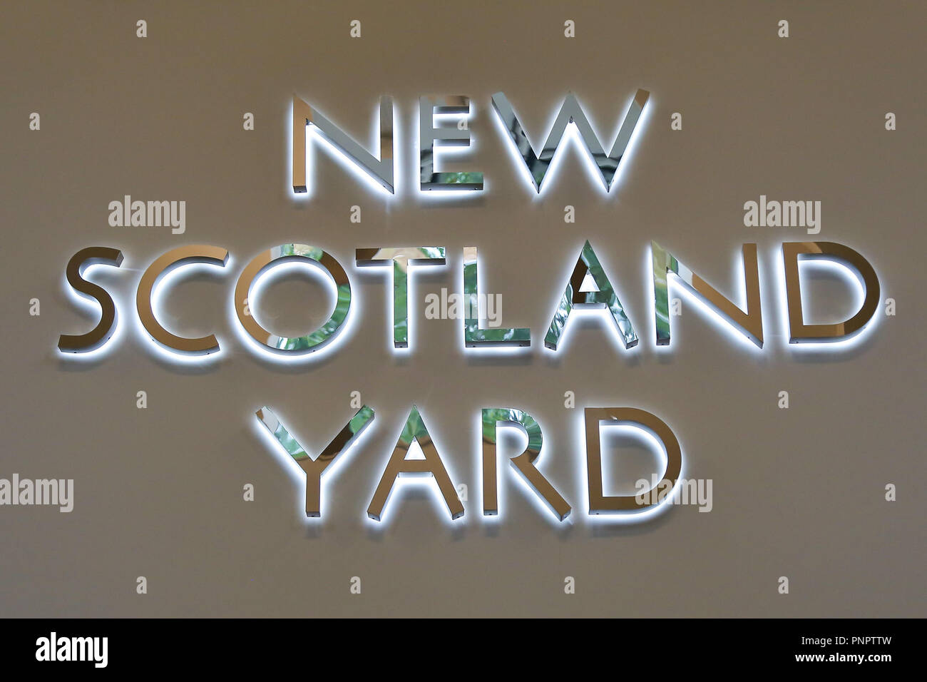 London, UK. 22 September 2018. The "New Scotland Yard" signage inside ...