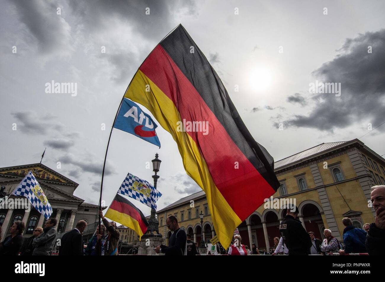 Munich, Bavaria, Germany. 22nd Sep, 2018. The flags of the right ...