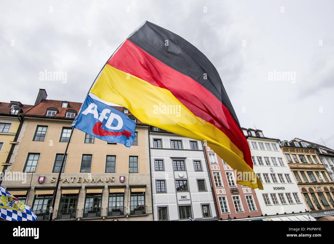 Munich, Bavaria, Germany. 22nd Sep, 2018. The flags of the right ...