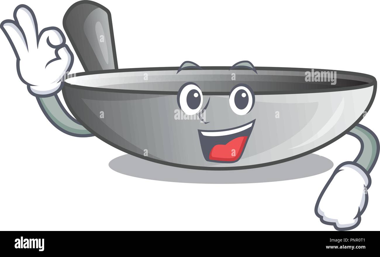 Okay wok frying pan utensil kitchenware cartoon Stock Vector Image ...