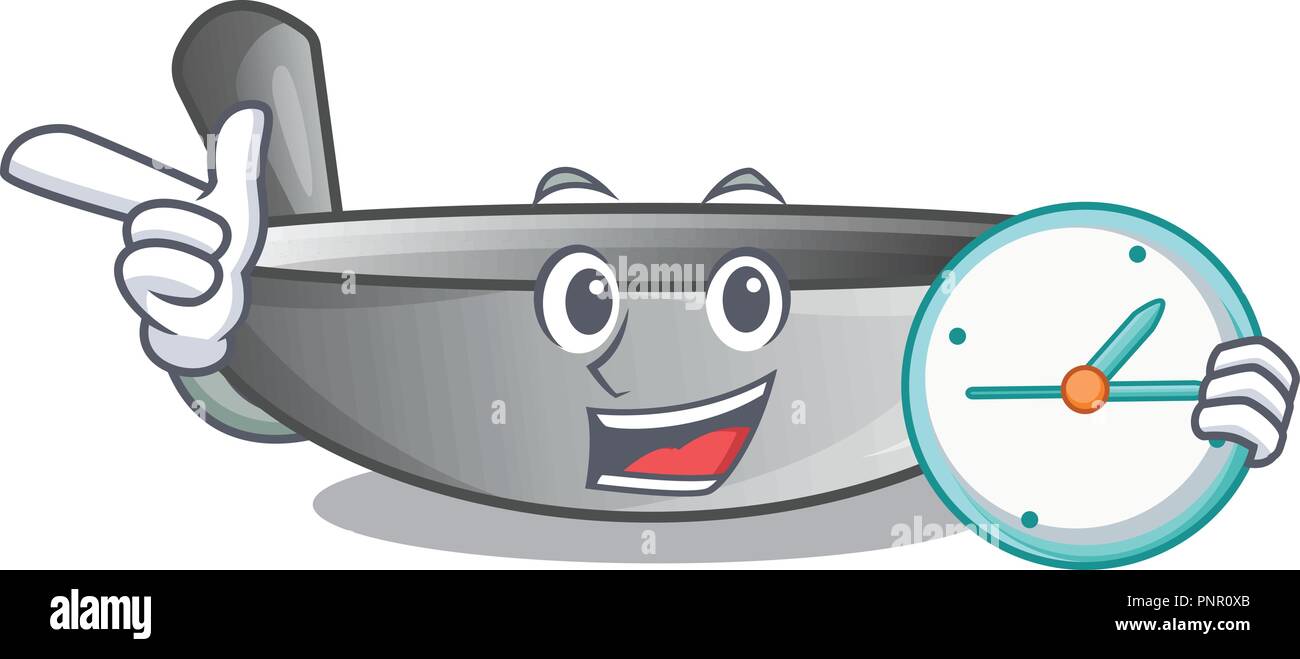 With clock wok frying pan utensil kitchenware cartoon Stock Vector ...