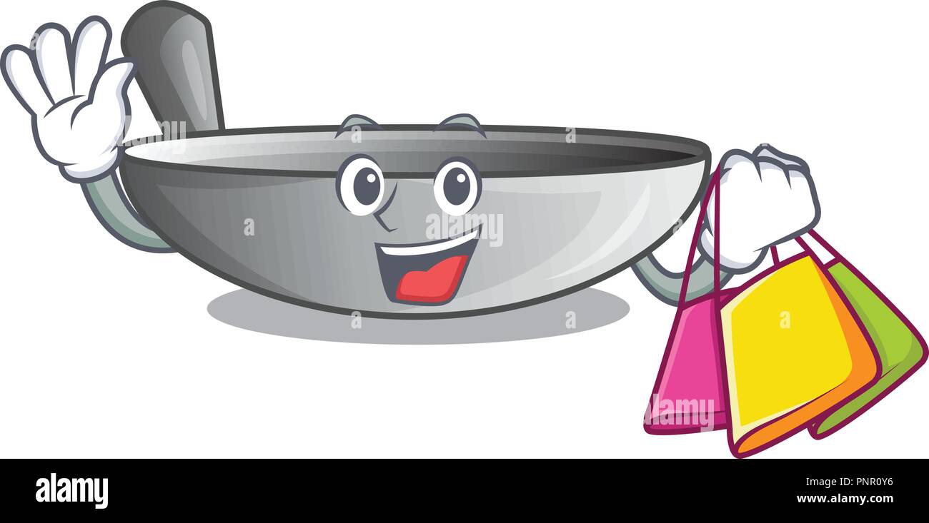 Shopping wok frying pan utensil kitchenware cartoon Stock Vector Image ...