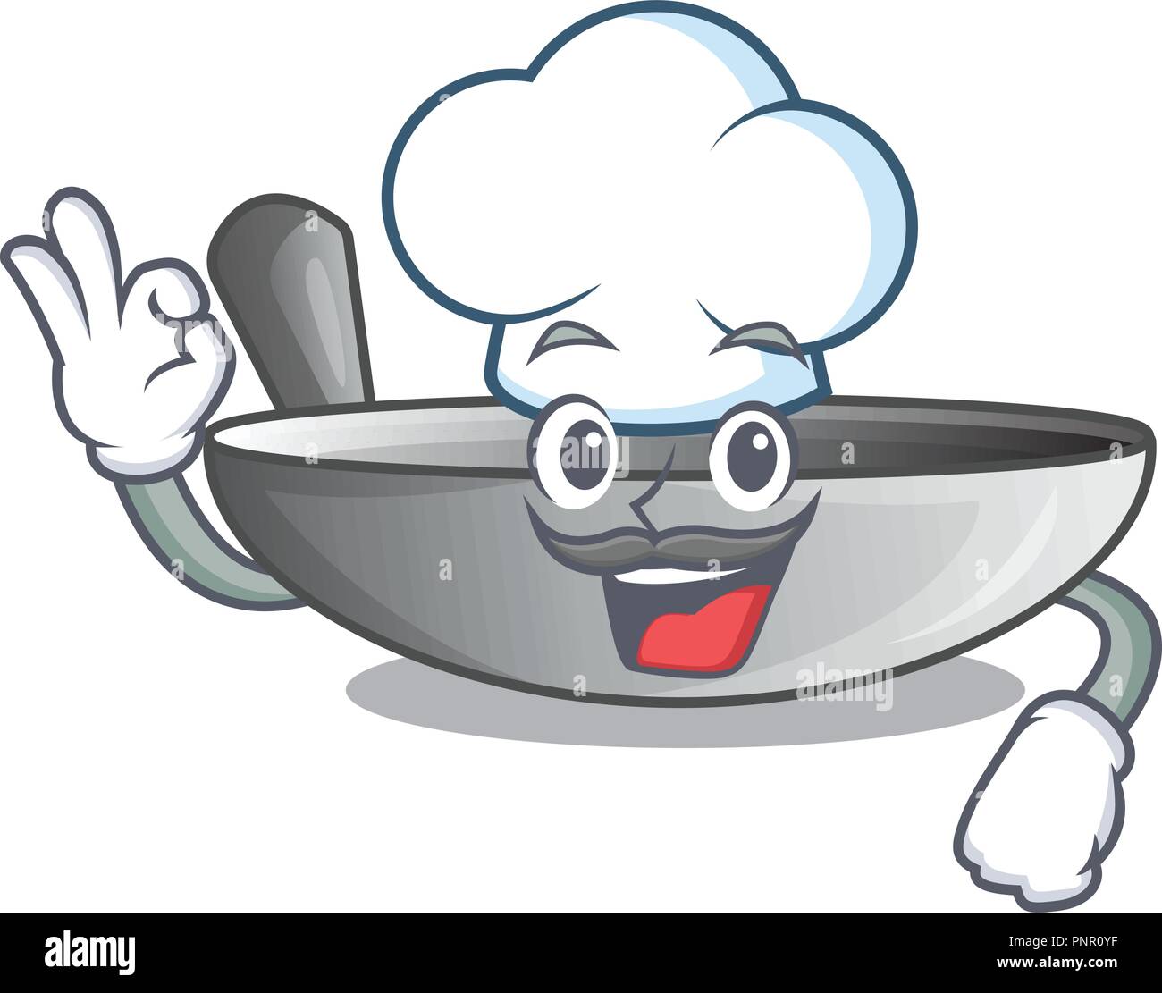Chef wok frying pan utensil kitchenware cartoon Stock Vector Image ...