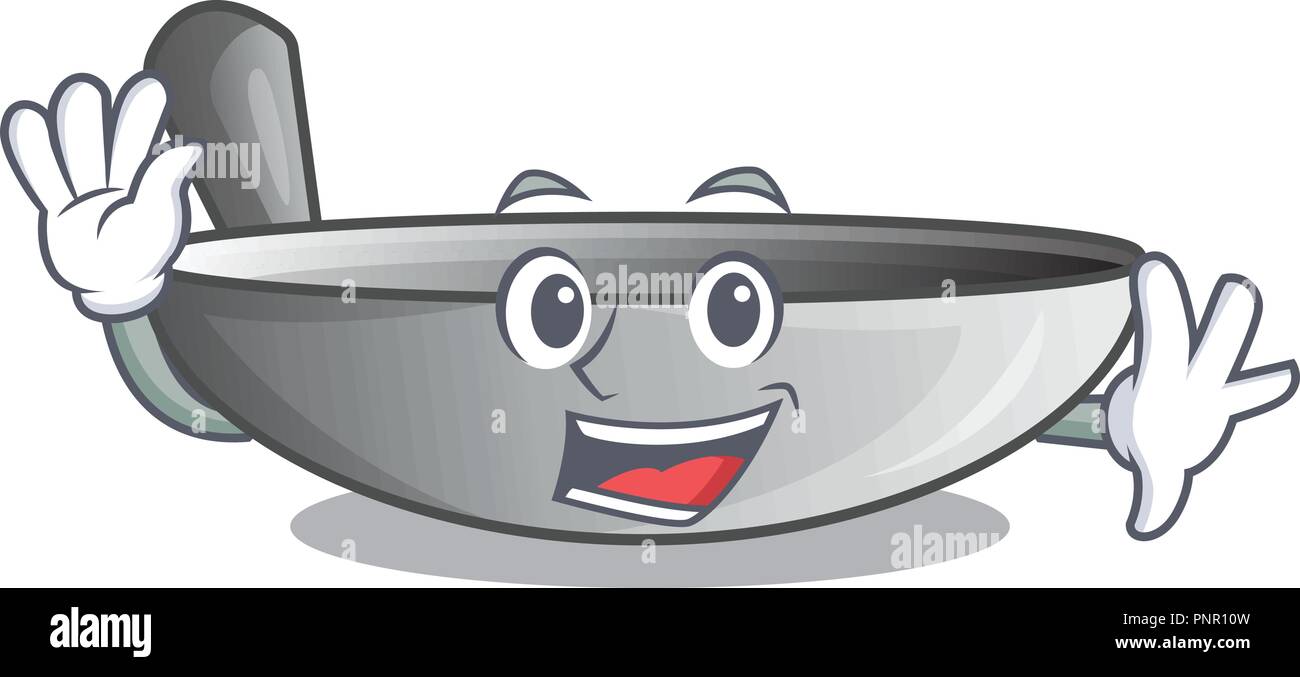 Waving wok frying pan utensil kitchenware cartoon Stock Vector Image ...
