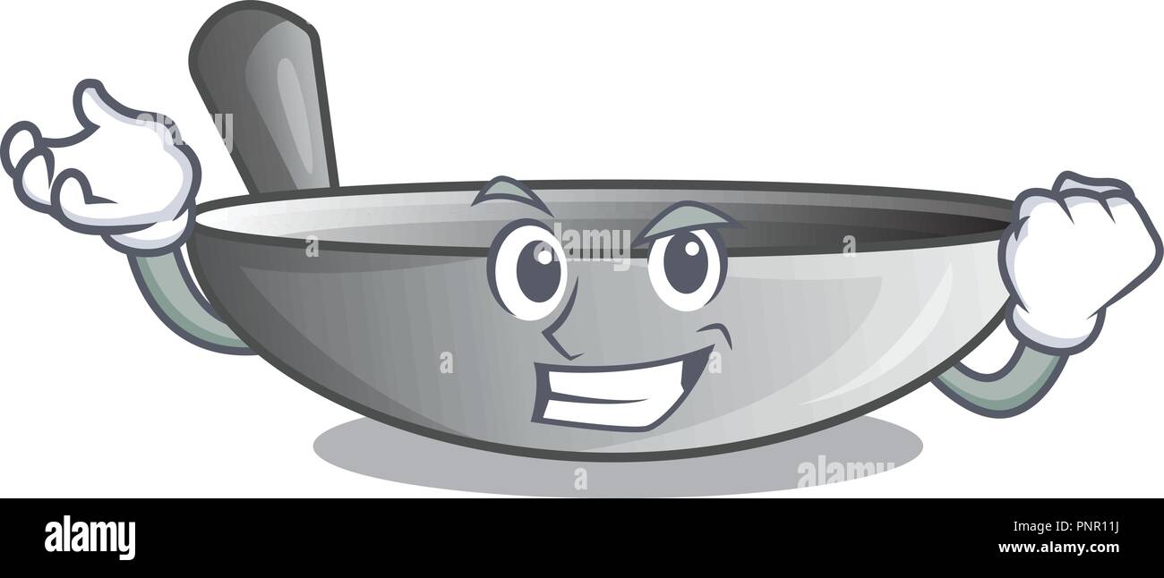 Successful wok frying pan utensil kitchenware cartoon Stock Vector ...