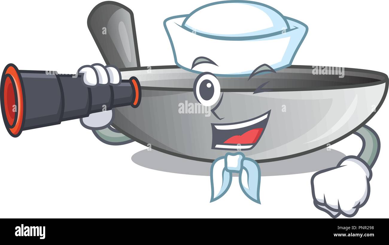 Sailor with binocular cartoon wok on the kitchen utensil Stock Vector ...
