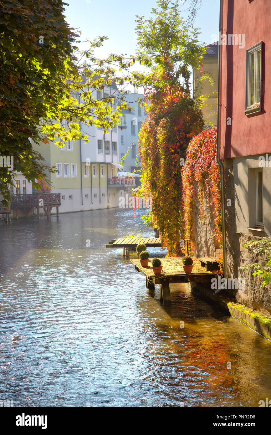 Historic houses by river Gera in inner Erfurt, Thuringia, Germany Stock ...
