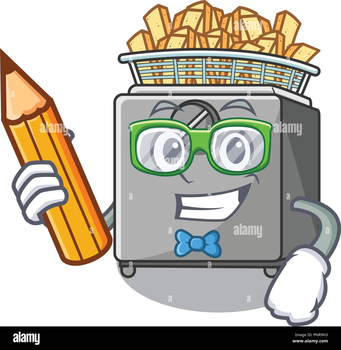 Student with book character deep fryer on restaurant kitchen Stock ...