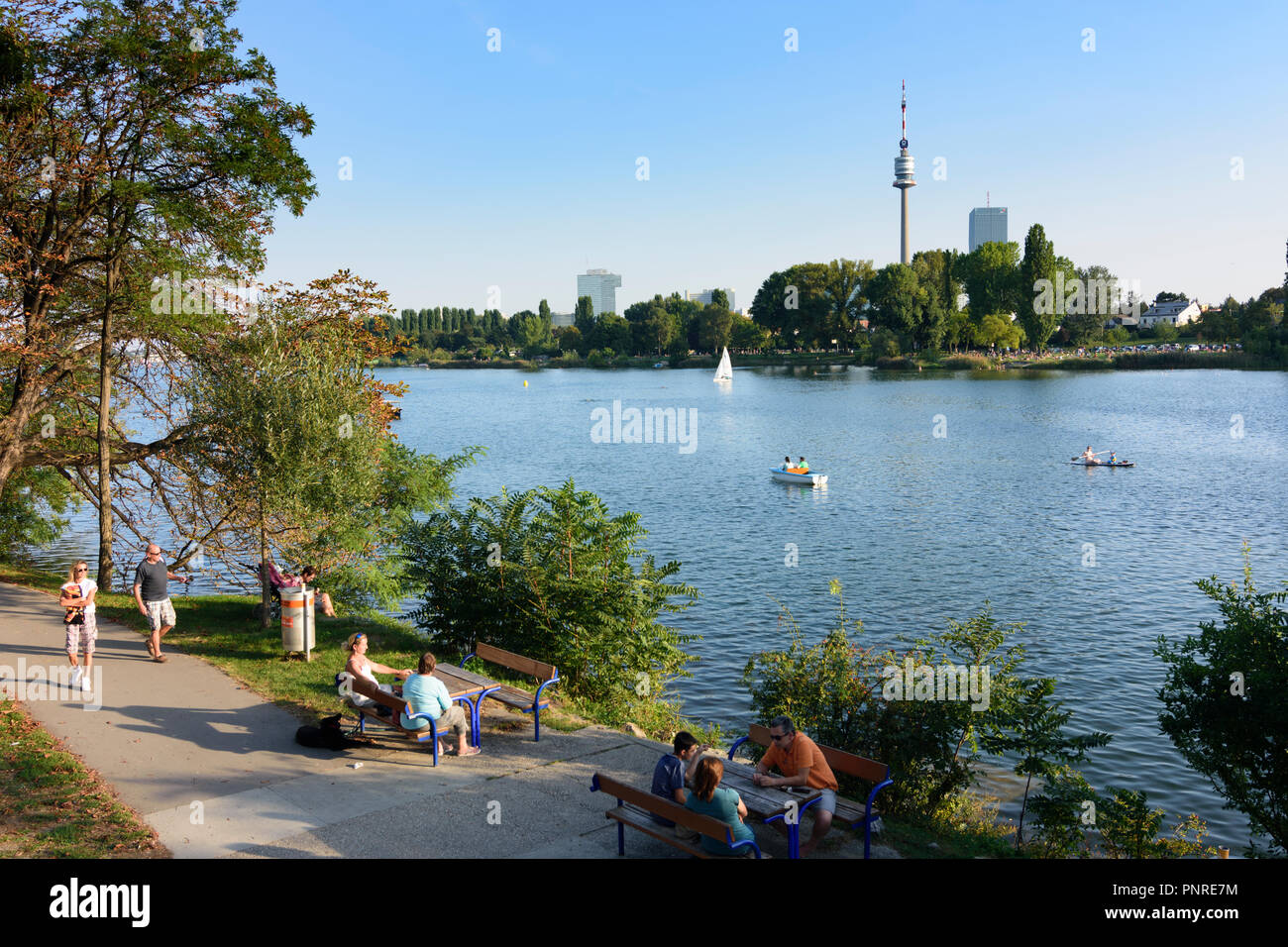 Wien, Vienna: river Alte Donau (Old Danube), Donauturm (Danube Tower ...