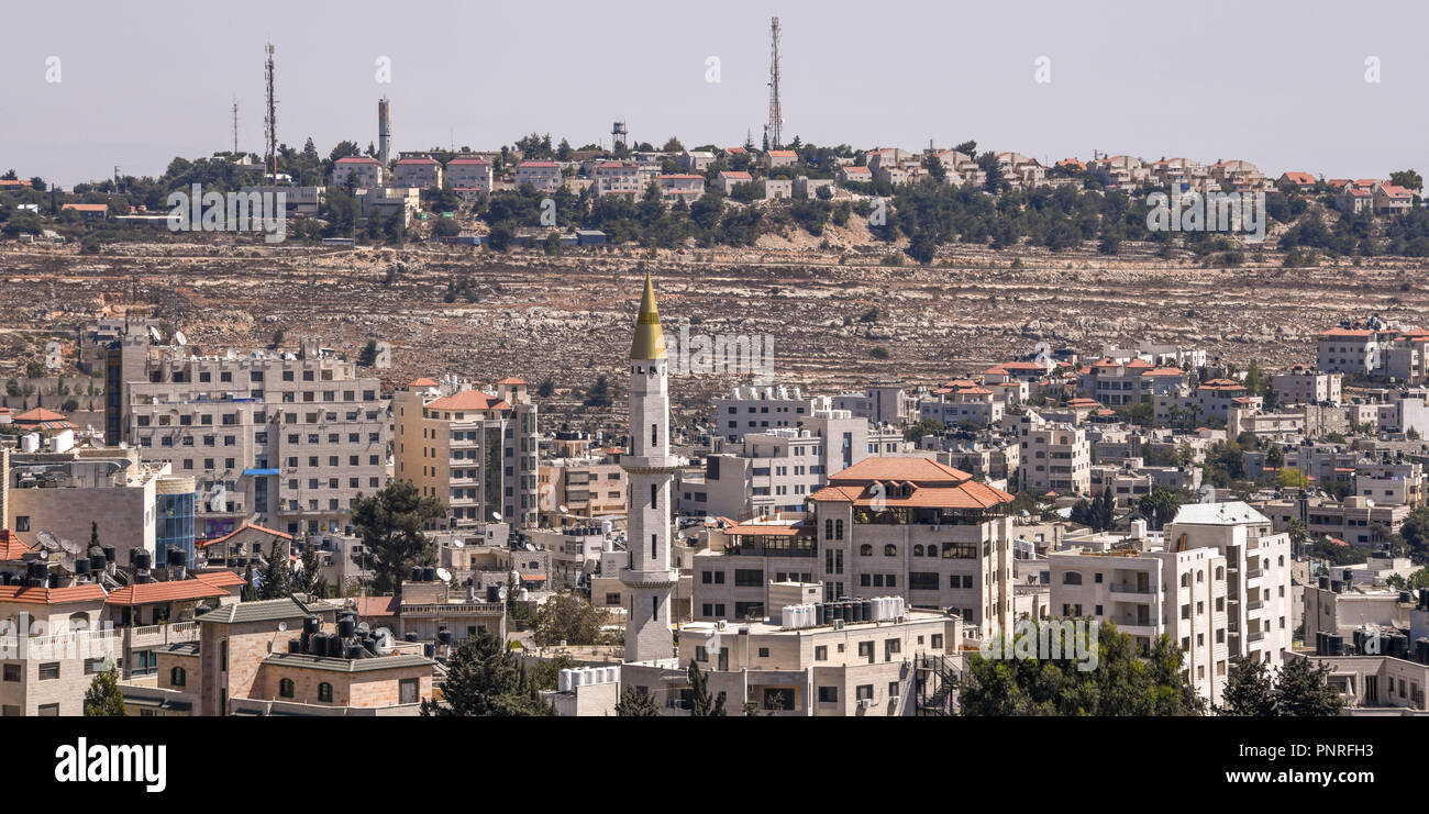 Israeli settlement on a hill overlooking Ramallah, Palestine Stock ...