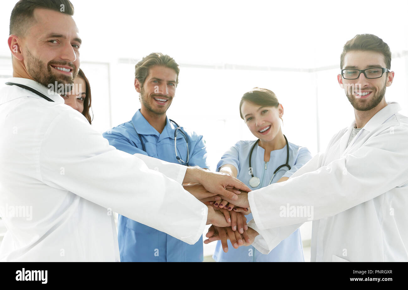 background image of a successful group of doctors on a white background ...