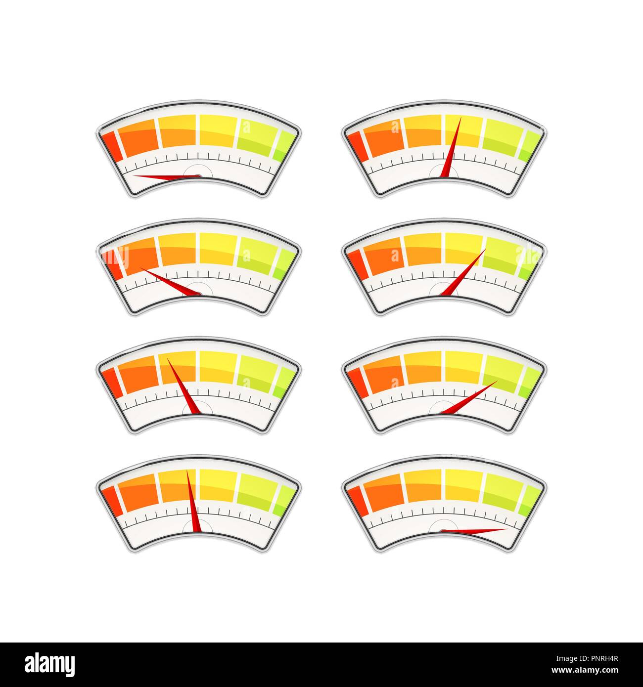 Set of performance measurement indicators with different value zones on ... Set of performance measurement indicators with different value zones on ...