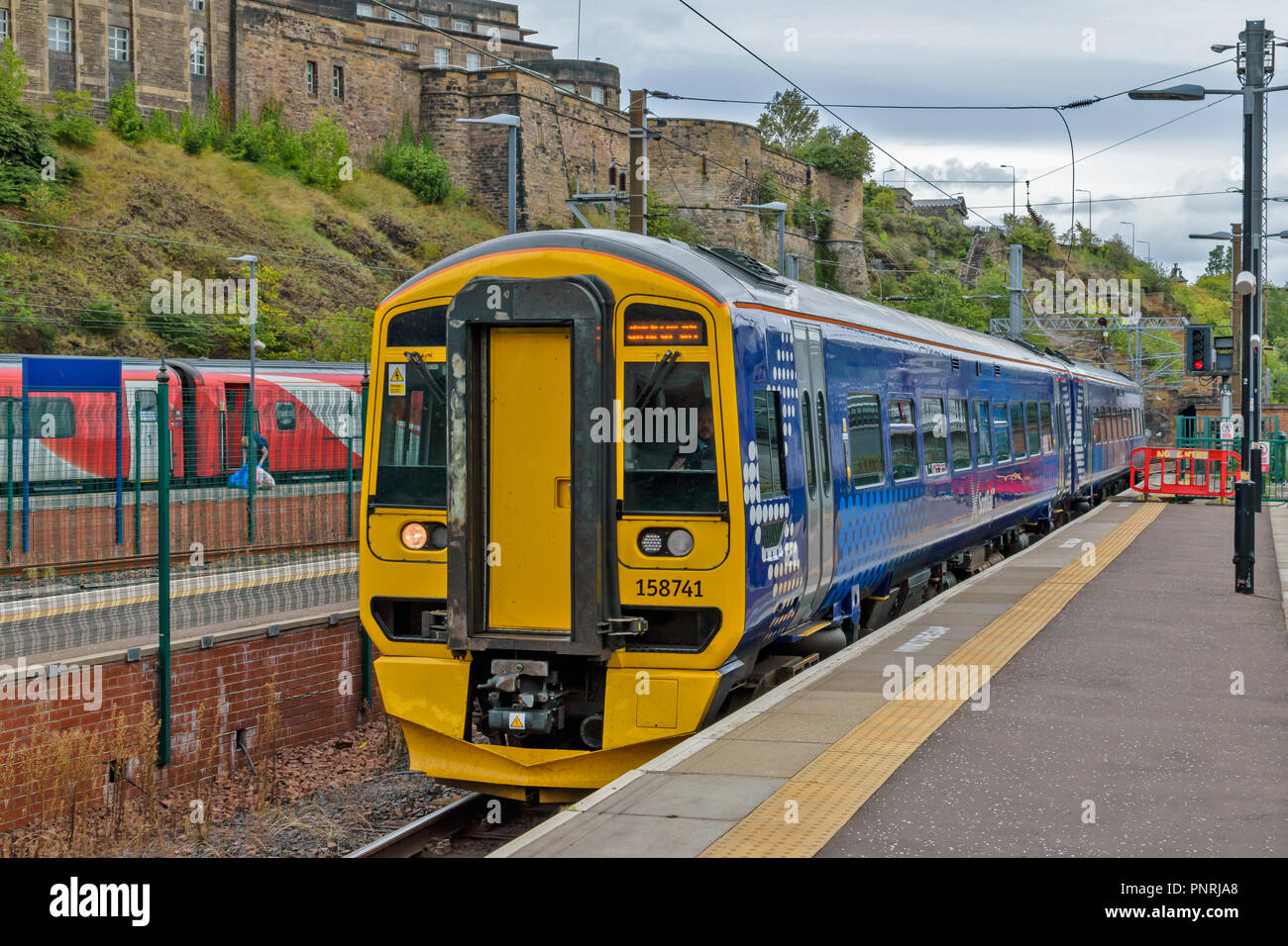 EDINBURGH SCOTLAND WAVERLEY STATION BLUE CARRIAGES OF SCOT RAIL TRAIN ...