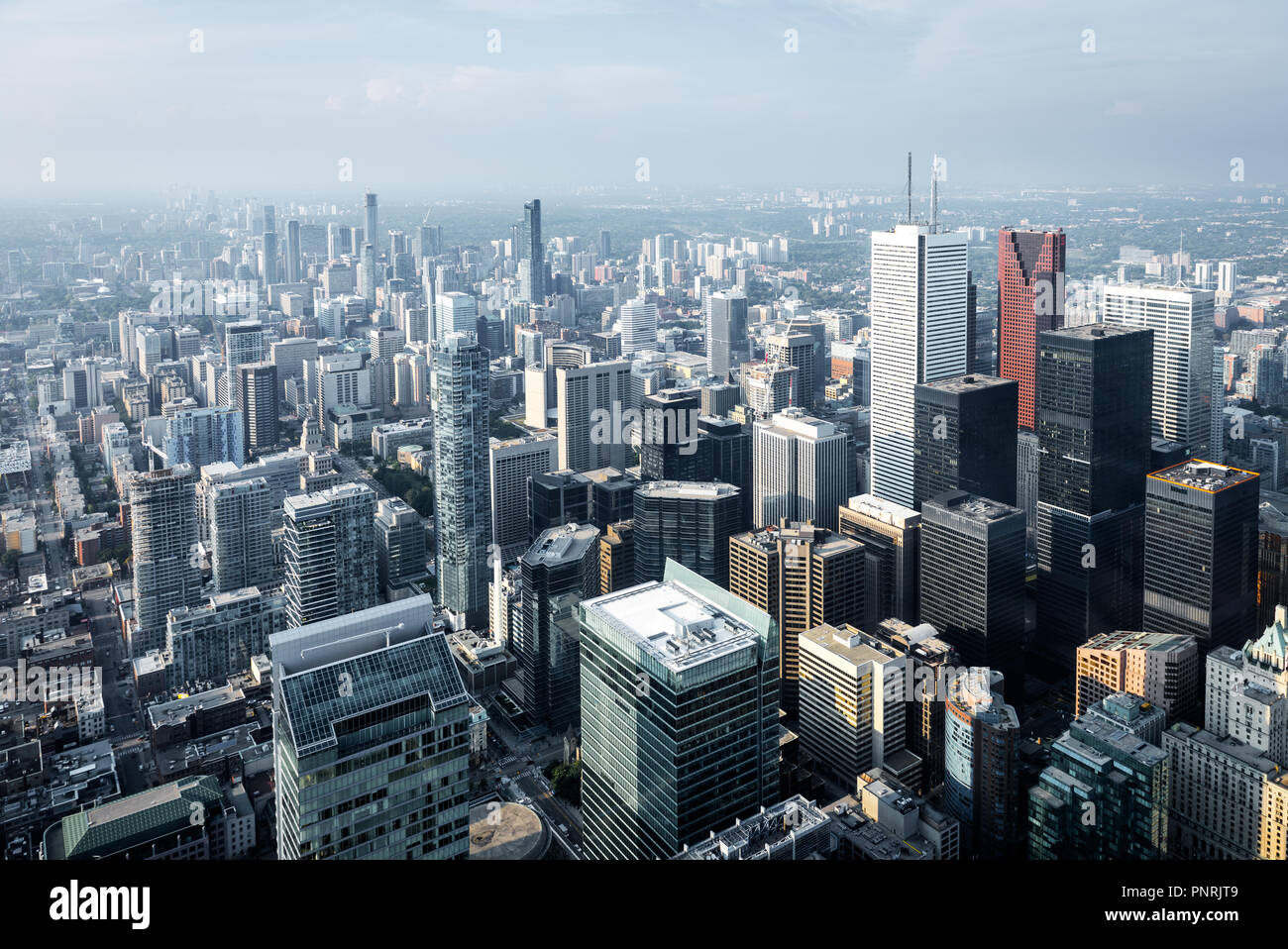 Aerial view of modern skyscrapers and office buildings in Toronto's ...