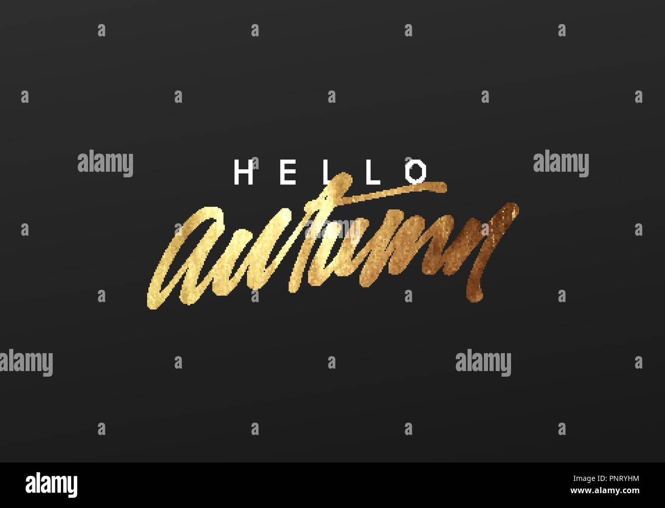 Hello Autumn, golden text handwritten calligraphy. Vector illustration ...