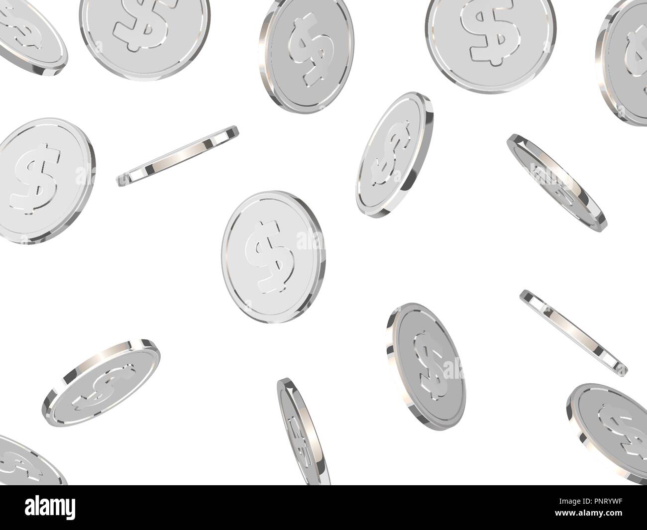 Silver coins. Realistic silver money isolated on white background Stock ...