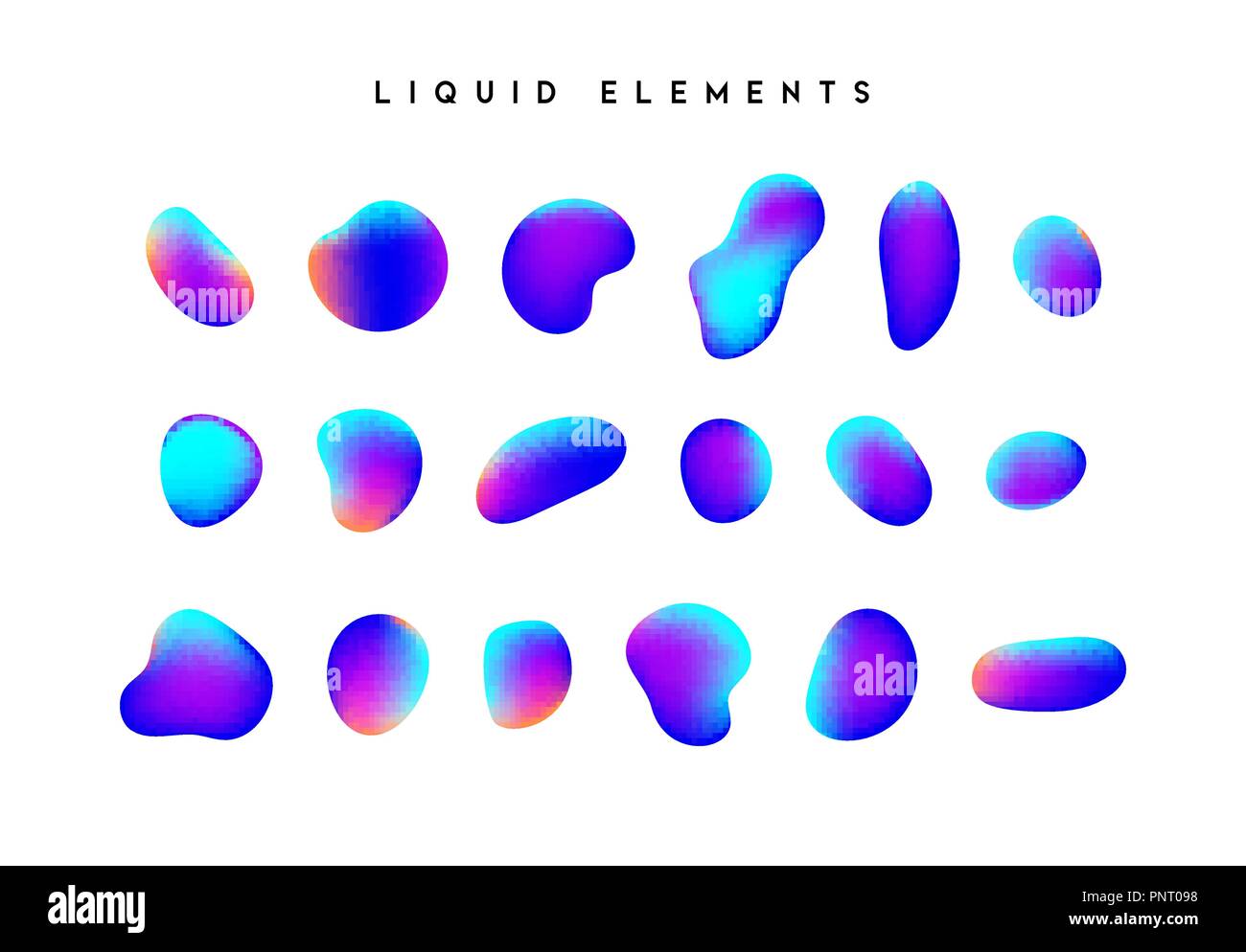 Gradient iridescent shapes. Set isolated liquid elements of holographic ...