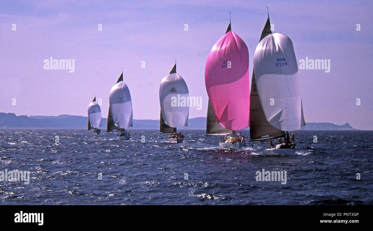 Spinnakers in the wind in the Costa Smeralda sea, Sardinia Stock Photo ...