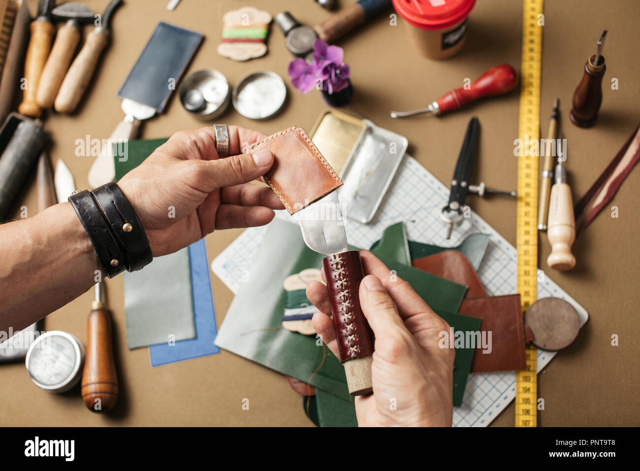 Genuine leather craft production with DIY tools Stock Photo - Alamy