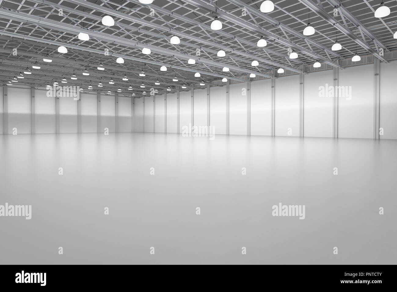 3d rendering interior empty factory with pendant lamps Stock Photo - Alamy