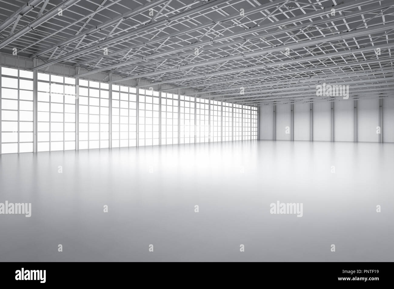 3d rendering interior empty factory with pendant lamps Stock Photo - Alamy