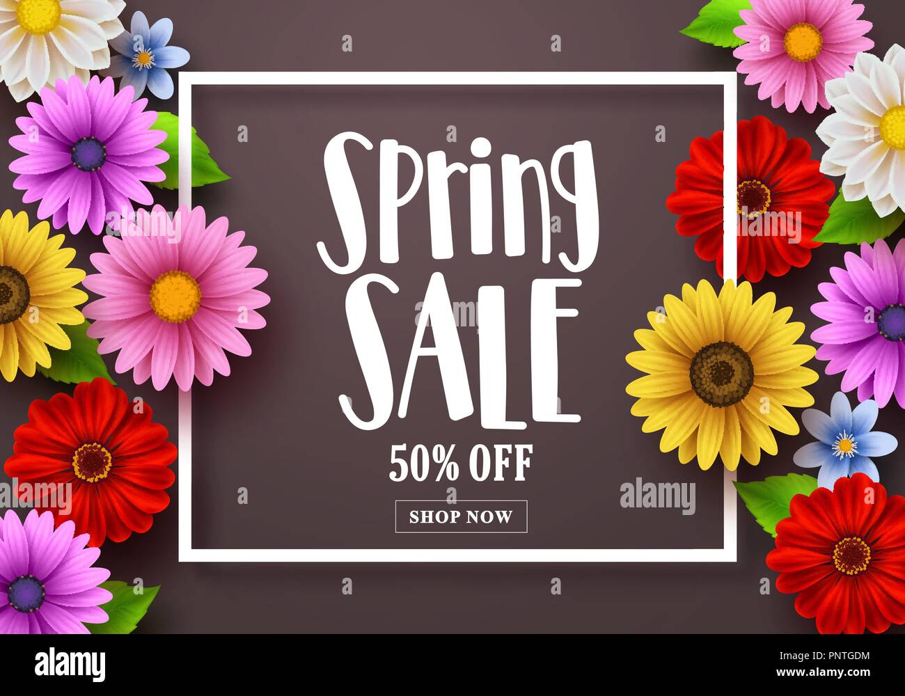 Spring sale text in a background vector template with colorful various ...