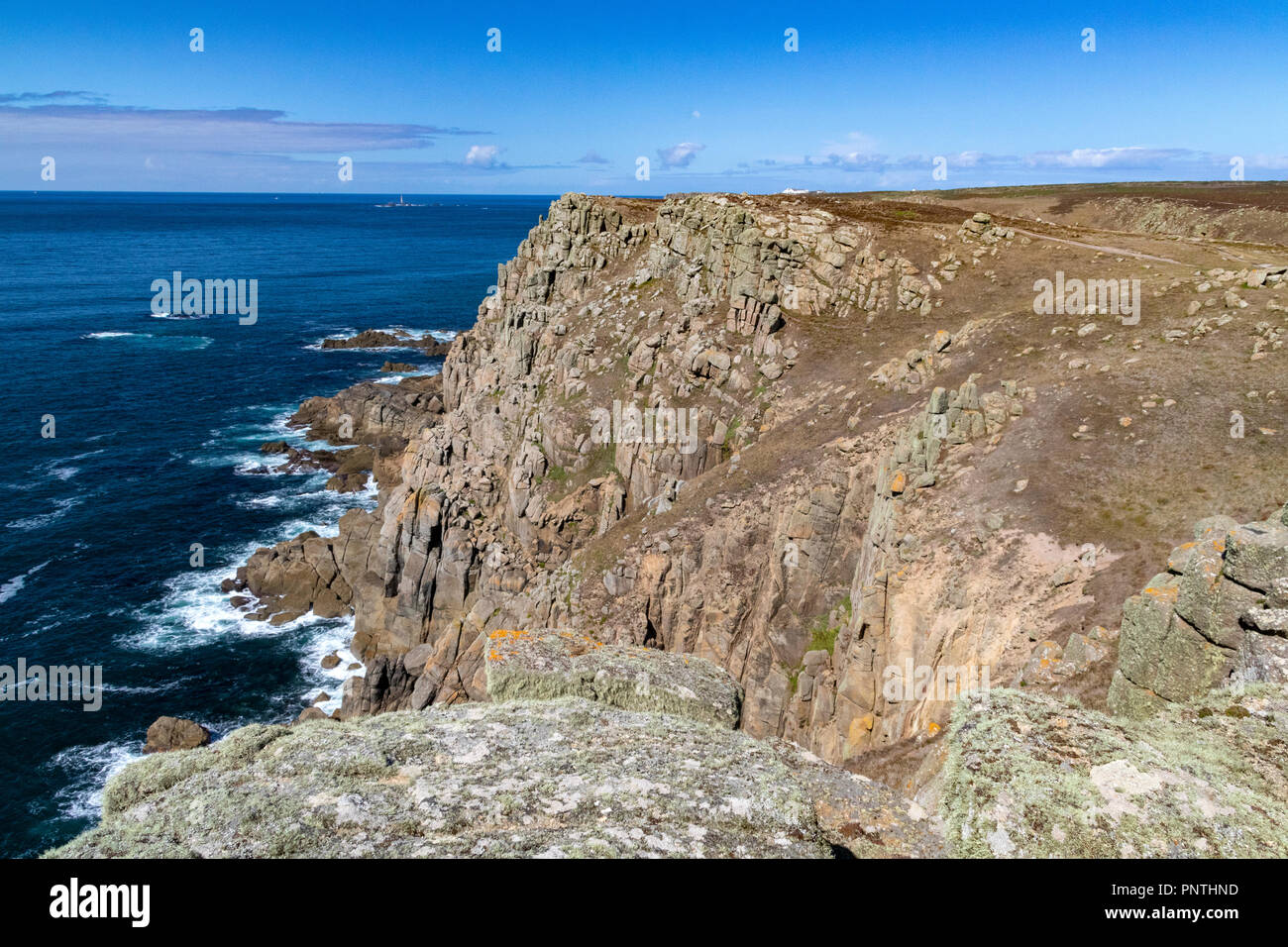 Higher Bosistow Headland & Longships Lighthouse; View with Granite Rock ...