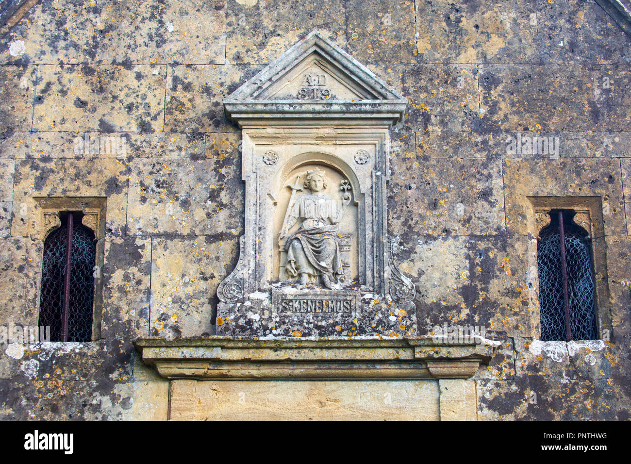 A statue of St Kenelm at the Holy Well near Winchcombe, Cotswolds ...