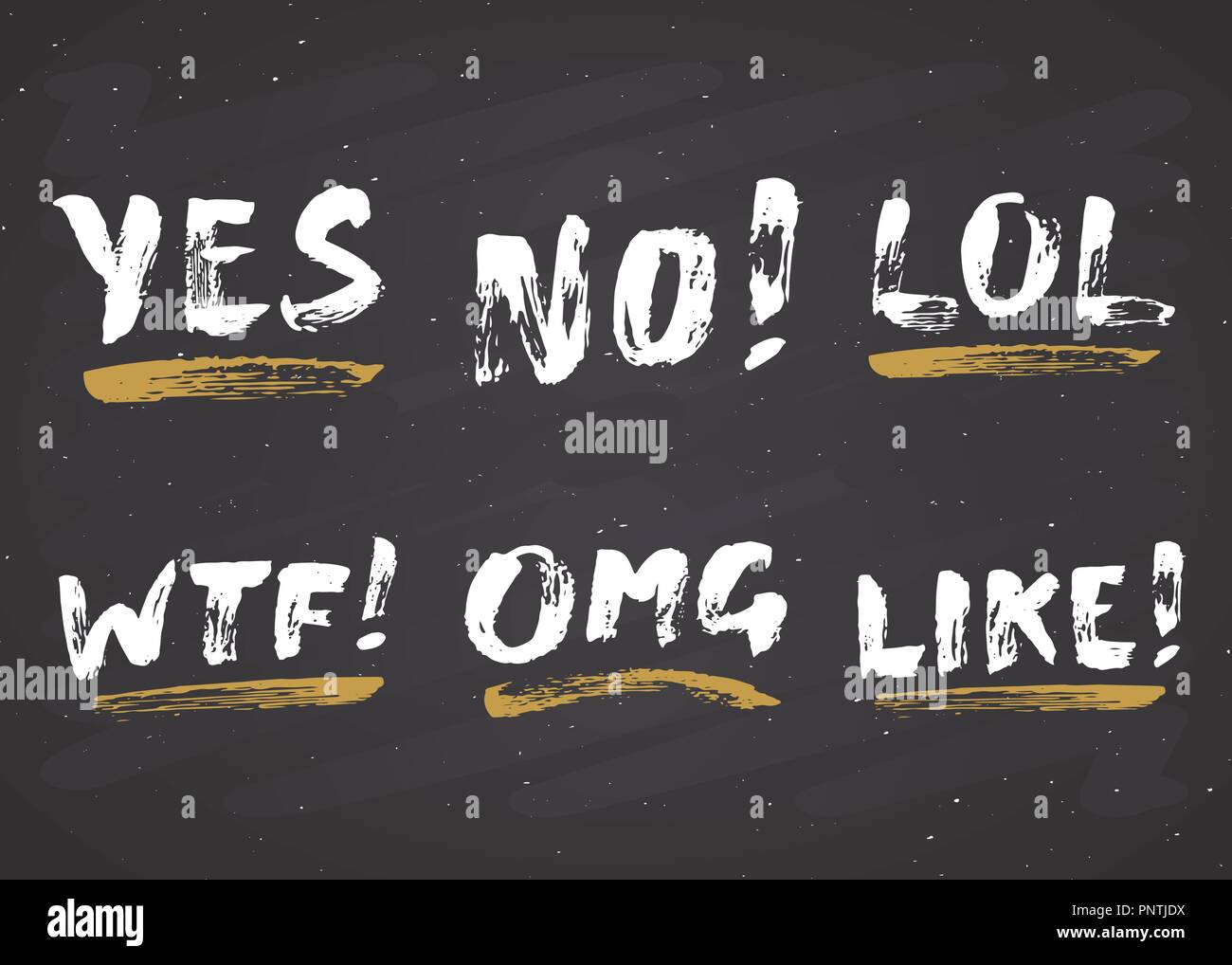YES, NO, LIKE, LOL, OMG and WTF lettering handwritten signs set, Hand ...