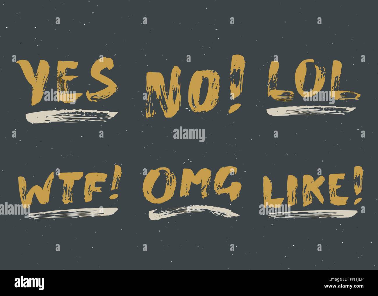 YES, NO, LIKE, LOL, OMG and WTF lettering handwritten signs set, Hand ...