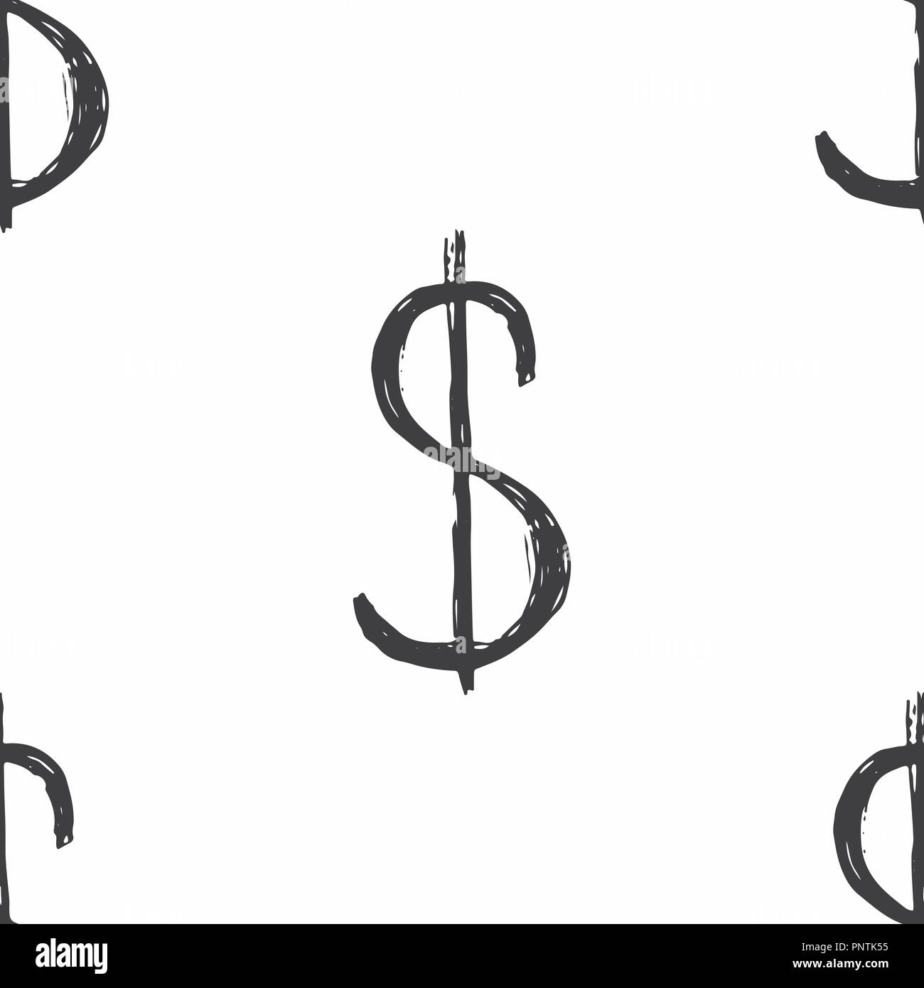 Dollar sign icon brush lettering seamless pattern, Grunge calligraphic ...