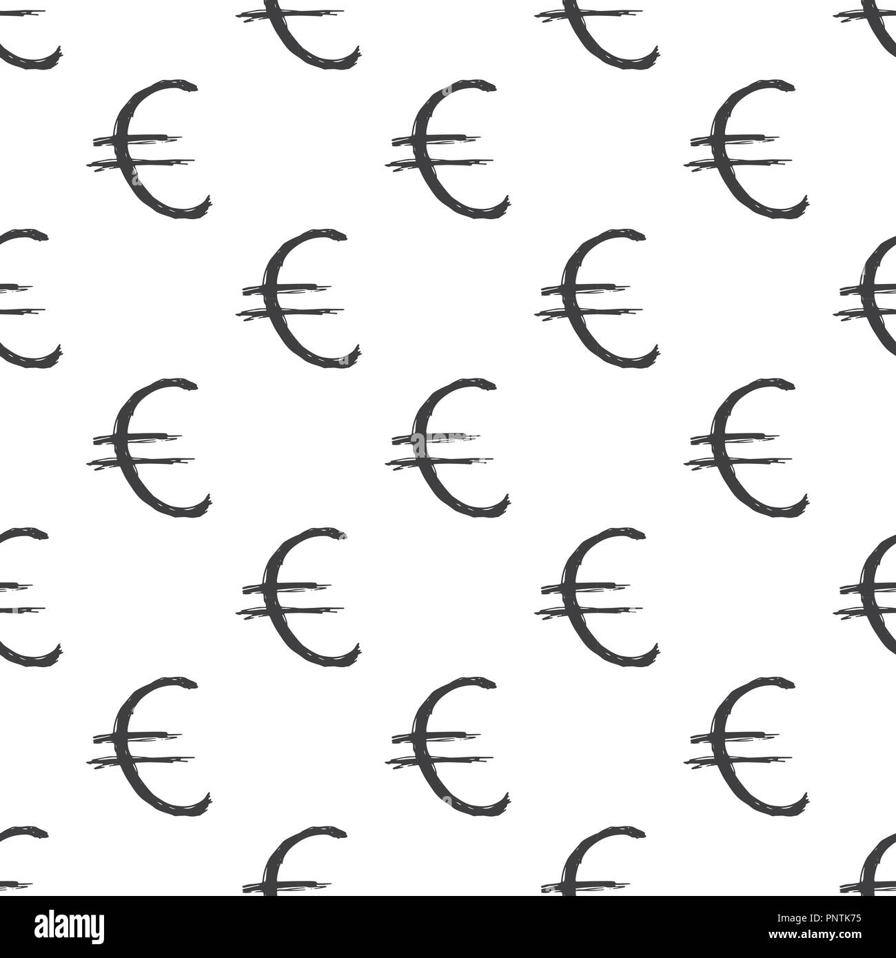 Euro sign icon brush lettering seamless pattern, Grunge calligraphic ...