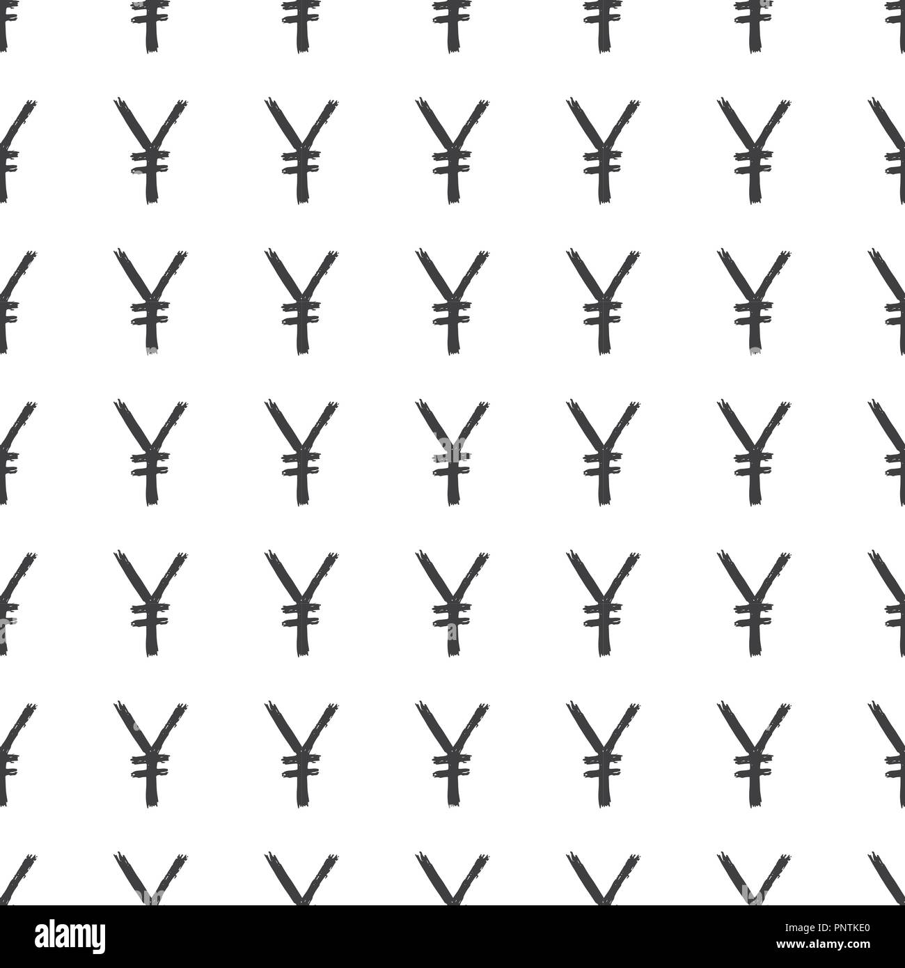 Yen sign icon brush lettering seamless pattern, Grunge calligraphic symbols background, vector ...