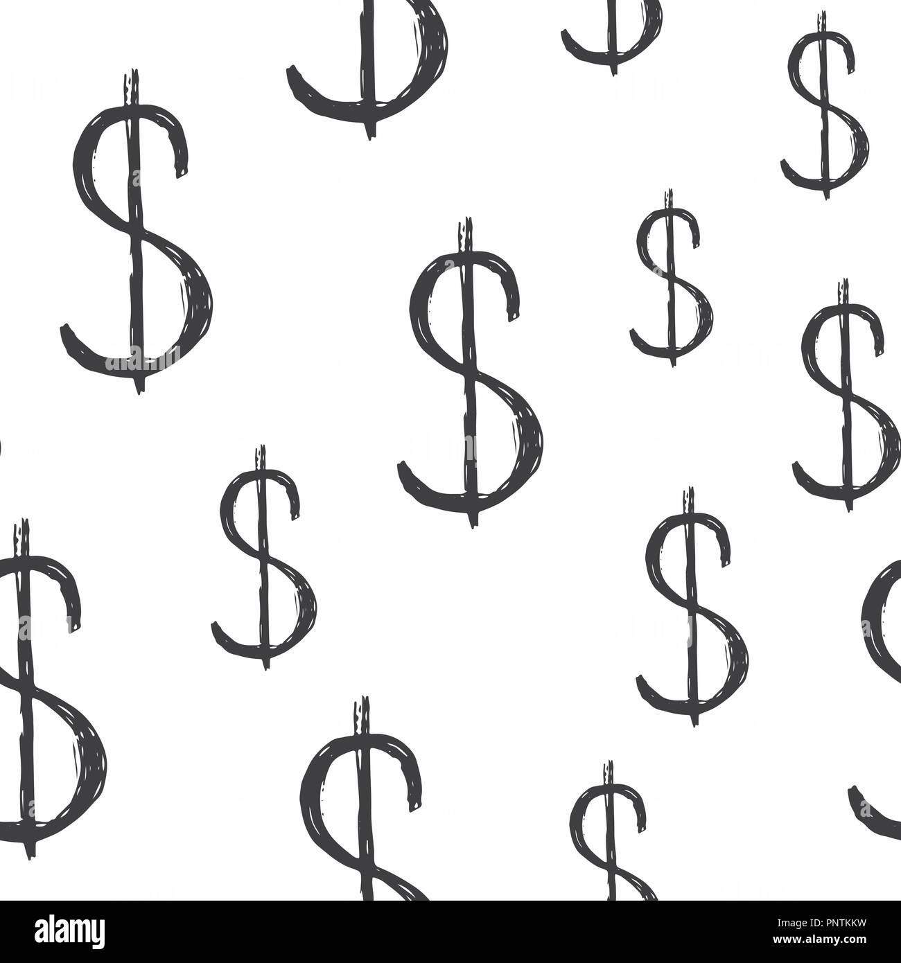 Dollar sign icon brush lettering seamless pattern, Grunge calligraphic ...