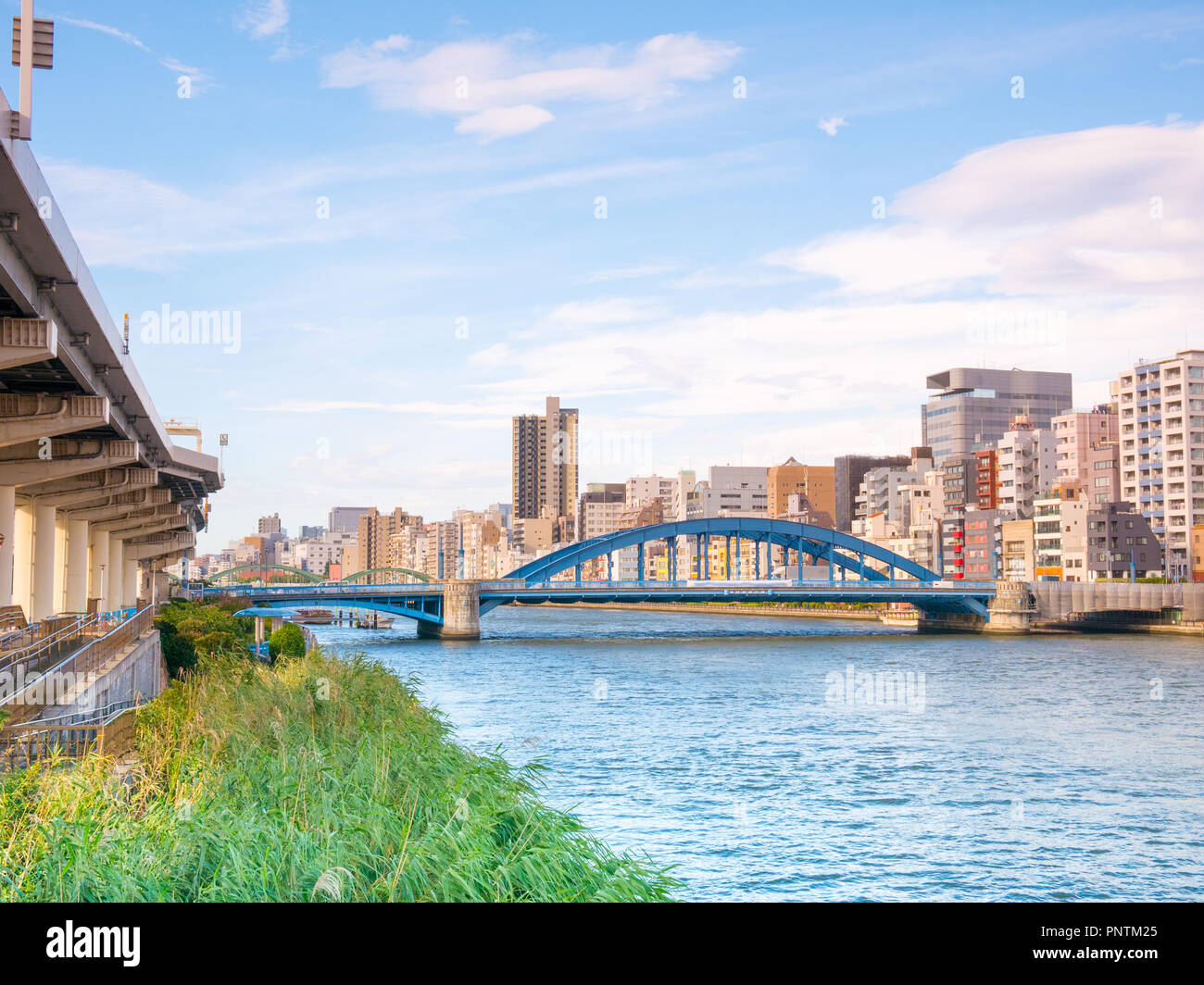 City view of bridge at Sumida river near Asakusa in Tokyo Stock Photo ...
