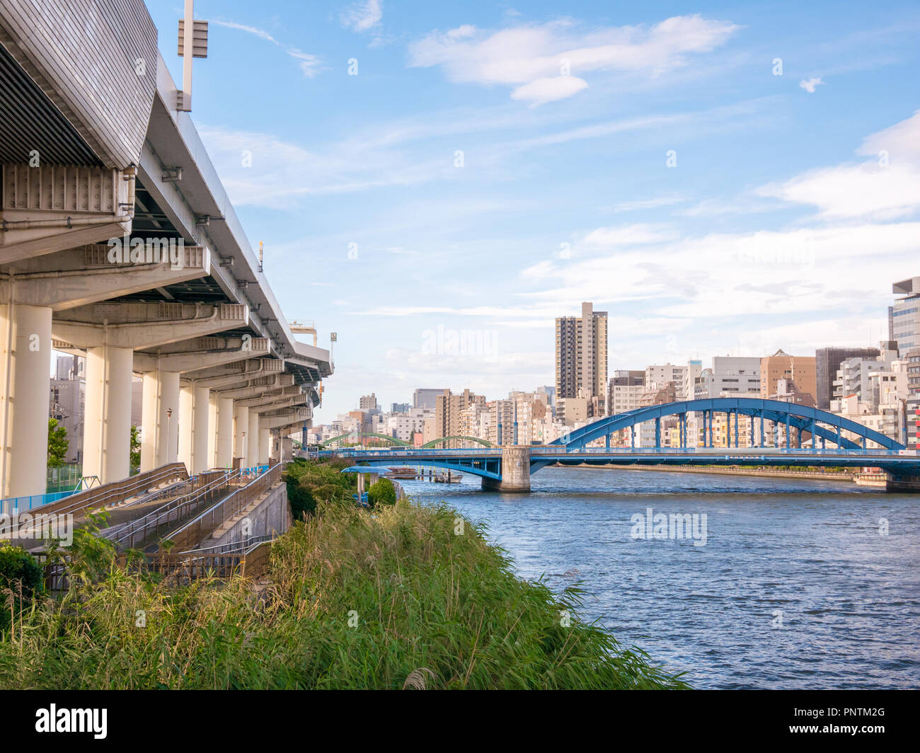 City view of bridge at Sumida river near Asakusa in Tokyo Stock Photo ...