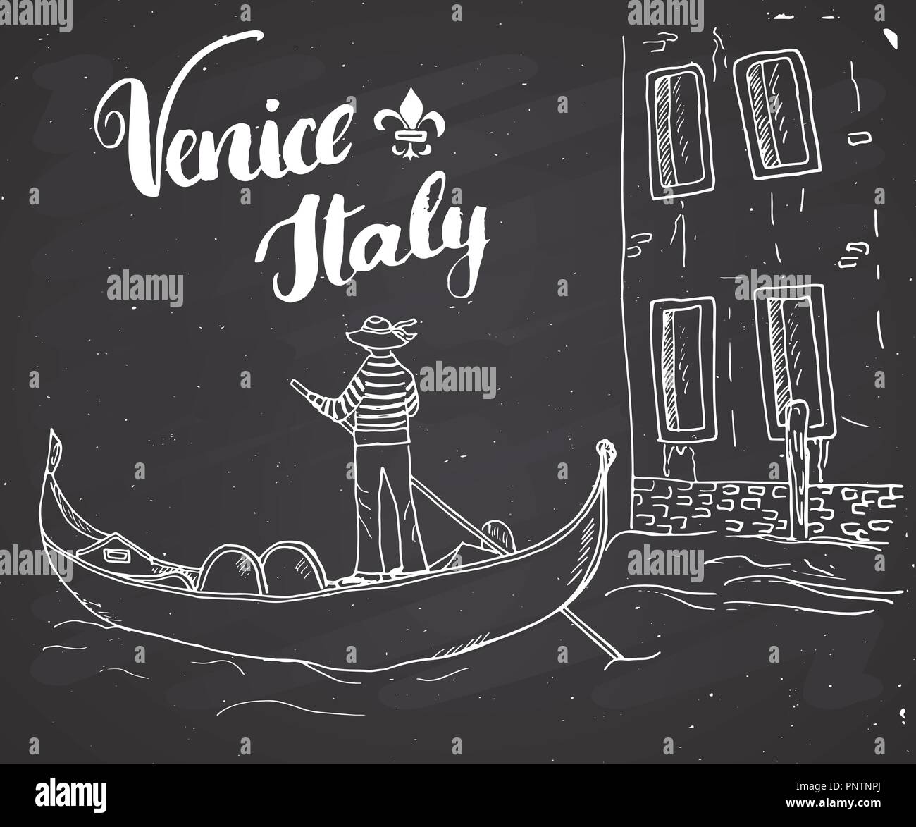 Venice Italy Hand Drawn Sketch Doodle Gondolier and lettering ...