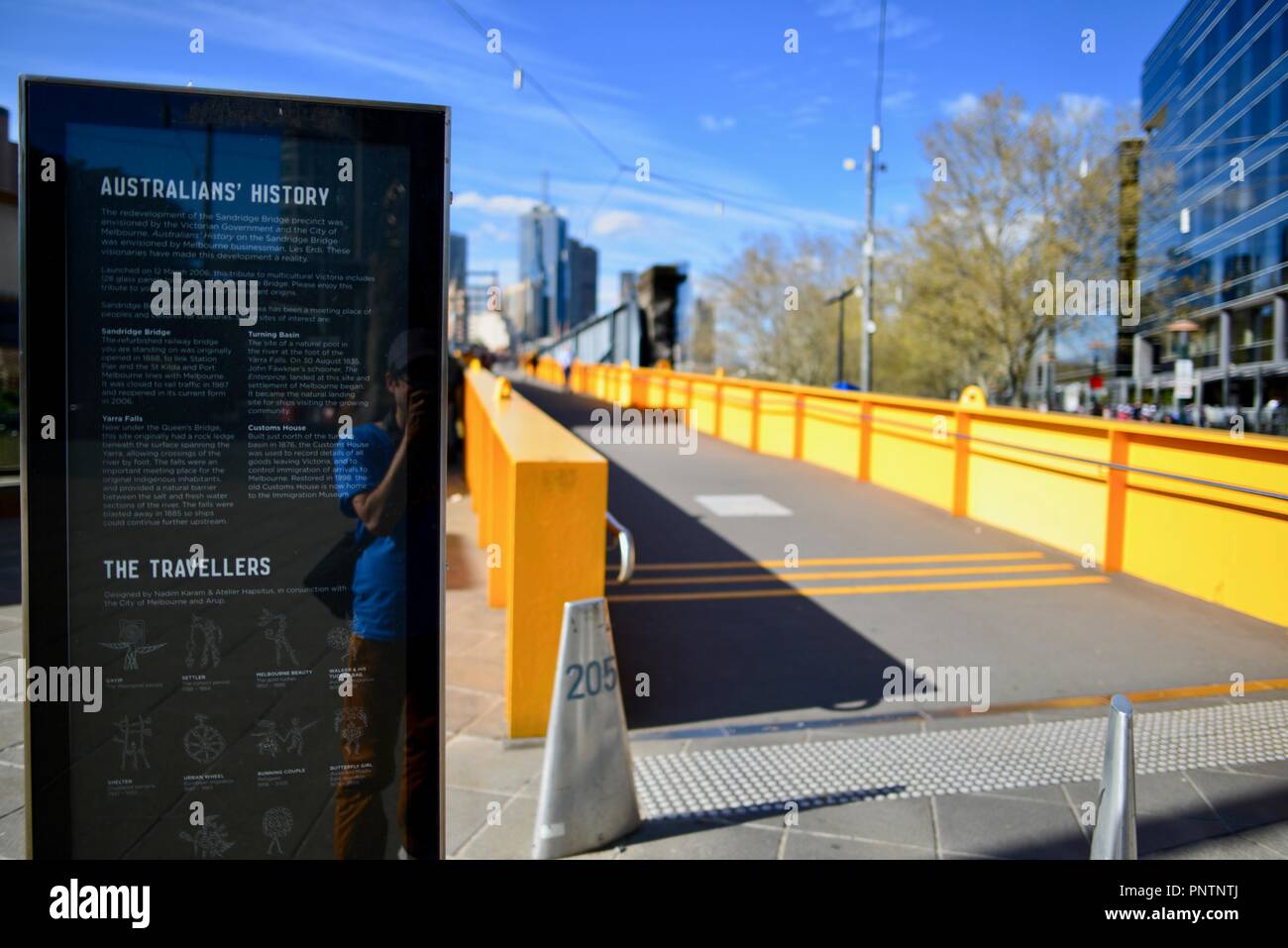 Sandridge bridge crossing the Yarra river from Southbank to the central ...
