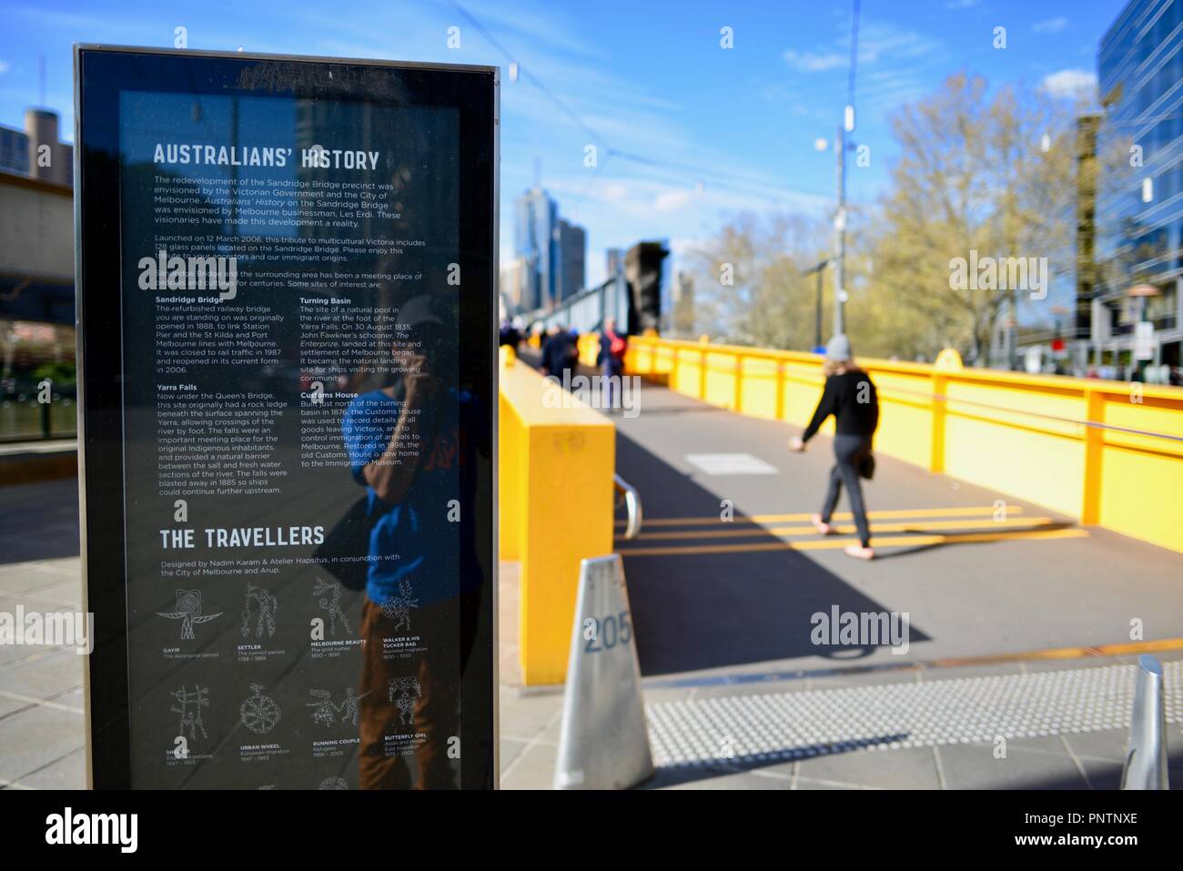 Sandridge bridge crossing the Yarra river from Southbank to the central ...