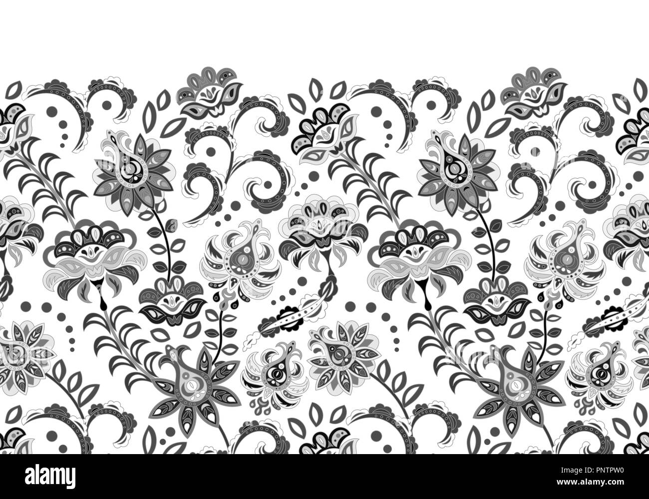 Handcrafted motifs - seamless floral border with stylized flowers ...