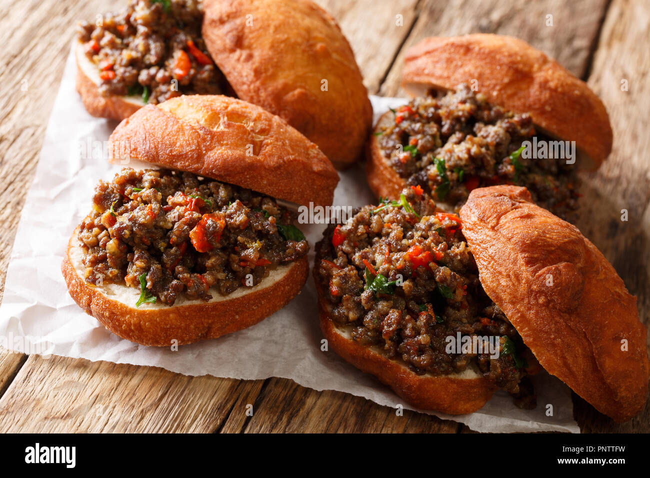 Homemade South African Vetkoek deep-fried buns stuffed with minced meat ...