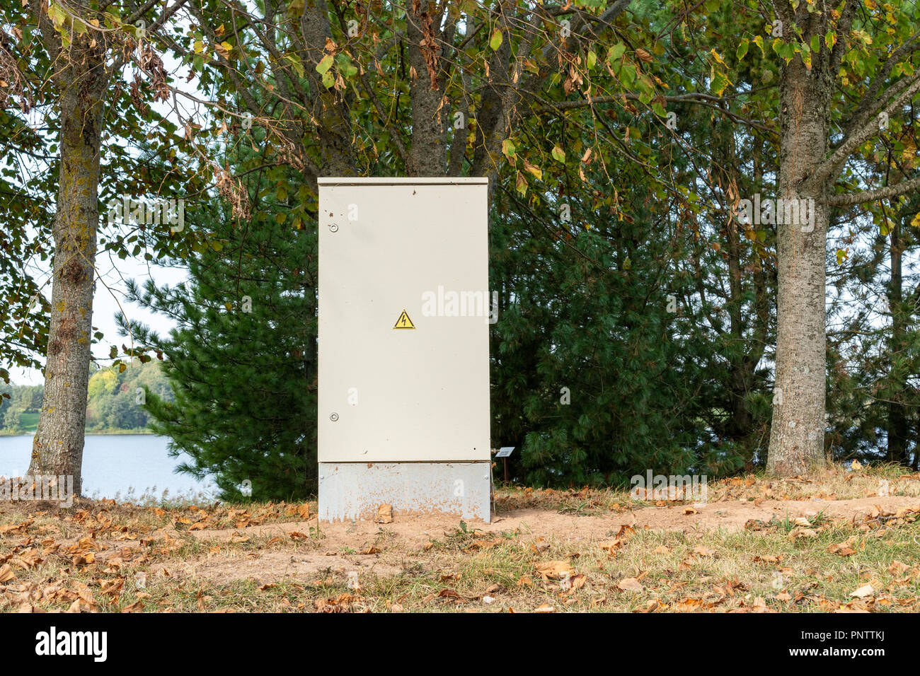 Outdoor steel electrical switchboard panel enclosures at park Stock ...