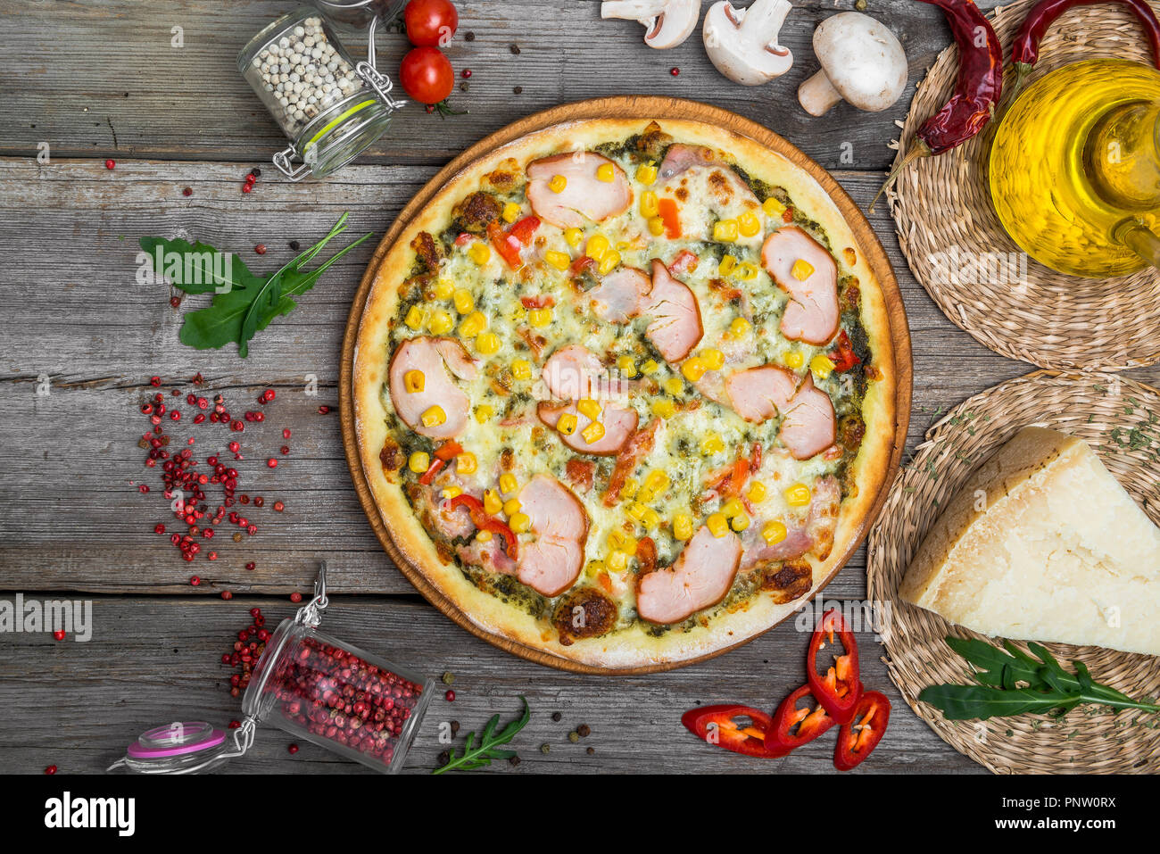 Pizza with tomatoes, mozzarella cheese. Delicious italian pizza Stock ...
