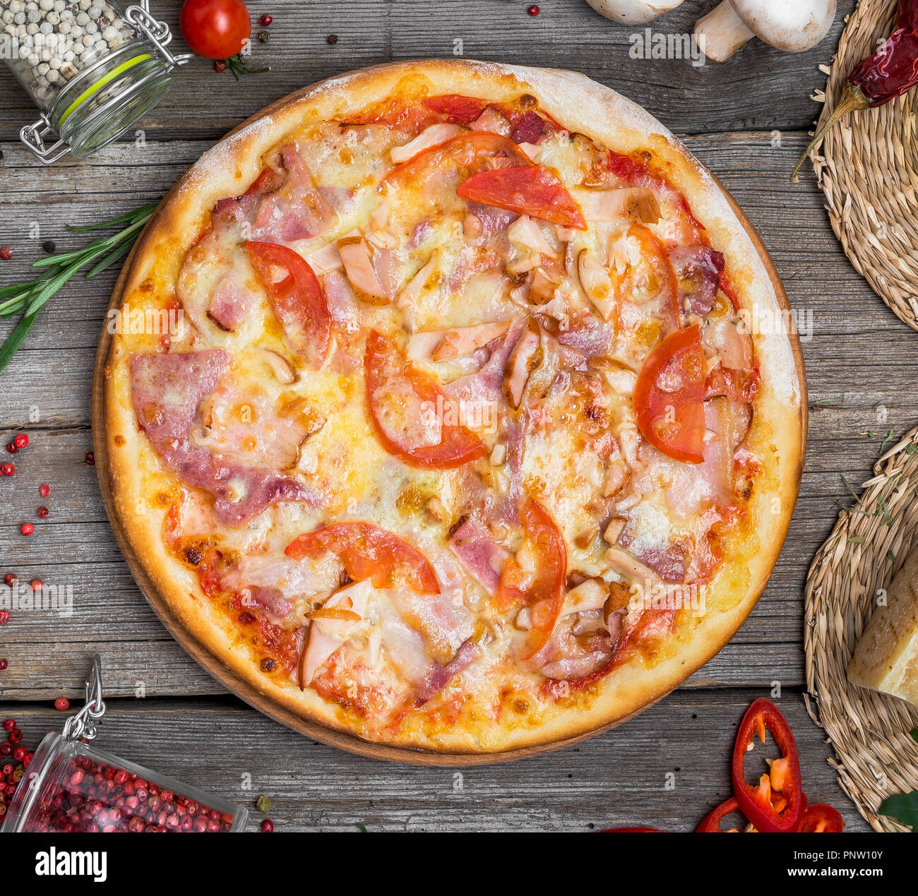 Pizza with tomatoes, mozzarella cheese. Delicious italian pizza Stock ...