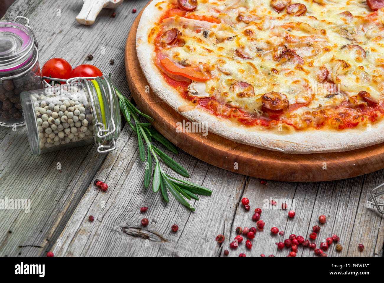 Pizza with tomatoes, mozzarella cheese. Delicious italian pizza Stock ...