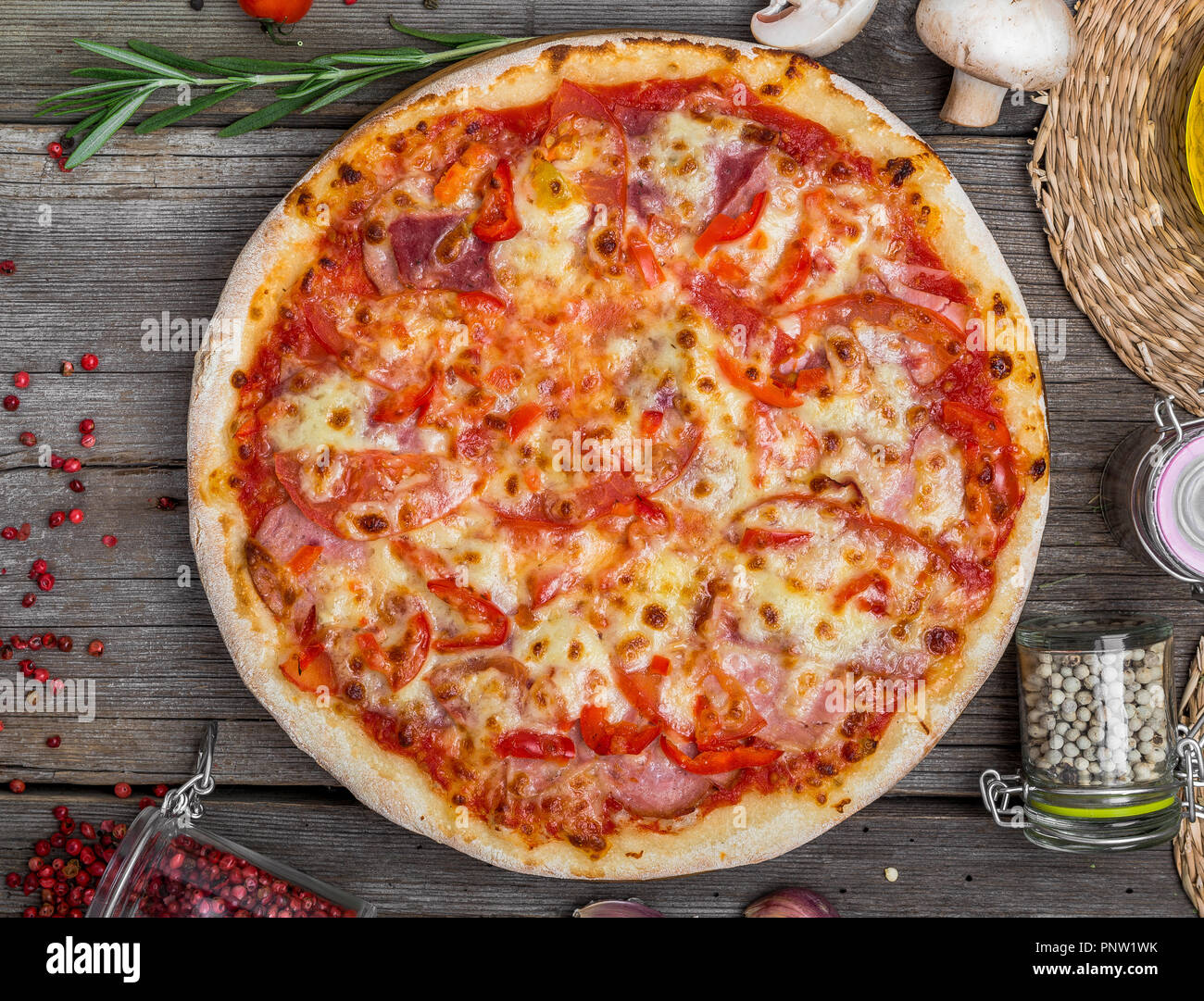 Pizza with tomatoes, mozzarella cheese. Delicious italian pizza Stock ...